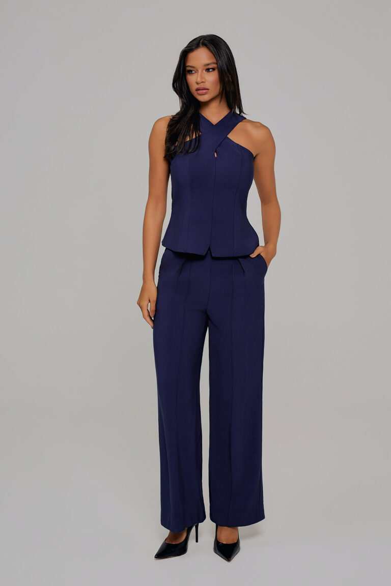 Calça Wide Leg Com Prega e Nervura Alfaiataria - Toli